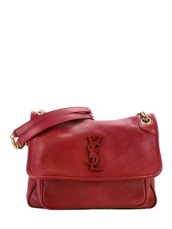 Saint Laurent Niki Chain Flap Bag Matelasse Chevron Leather Medium - Red