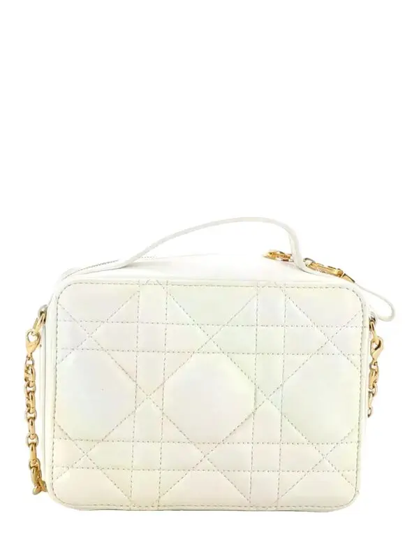 Dior Caro Box Bag With Chain Macro Cannage Quilt Calfskin Satchel - White