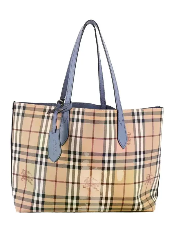 Burberry Reversible Haymarket Coated Canvas And Leather Medium Tote Bag - Brown