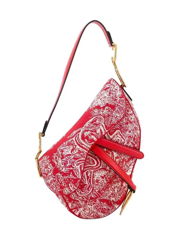 Dior Toile De Jouy Saddle Bag Embroidered Canvas Medium - Red