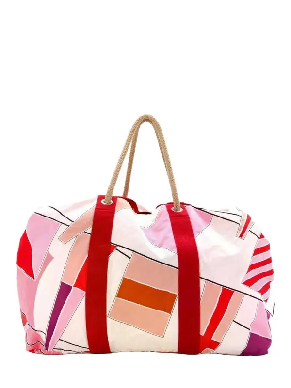 Hermès Drapeaux Au Vent Printed Canvas Large Shoulder Bag - Pink