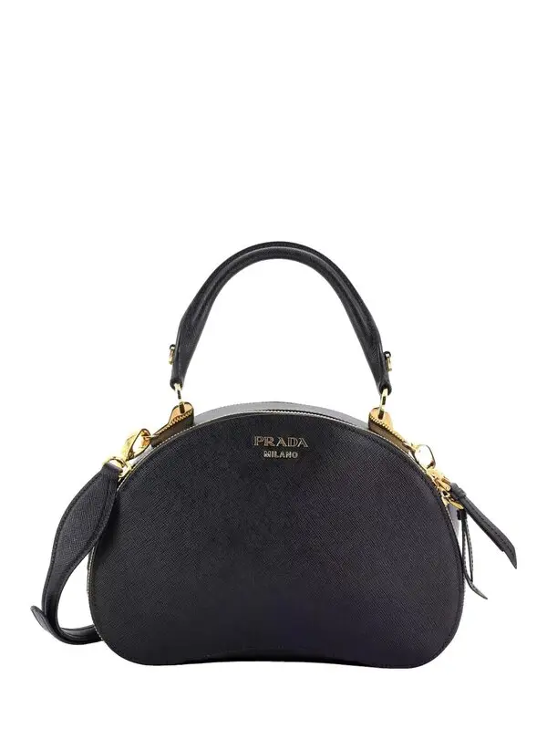 Prada Sidonie Convertible Bowler Handbag Saffiano Leather Medium - Black