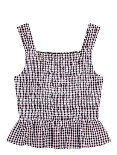 OMNES Gingham-print Shirred Cotton Top - Chocolate Gingham