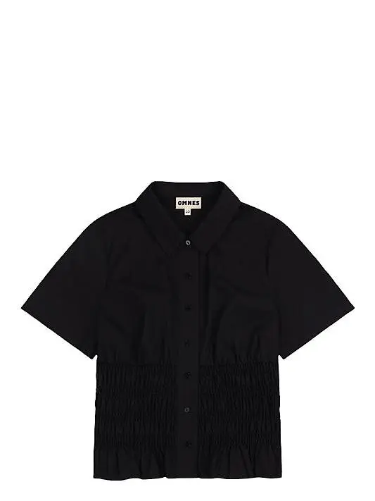 OMNES Merida Shirred-panel Short-sleeve Blouse - Black