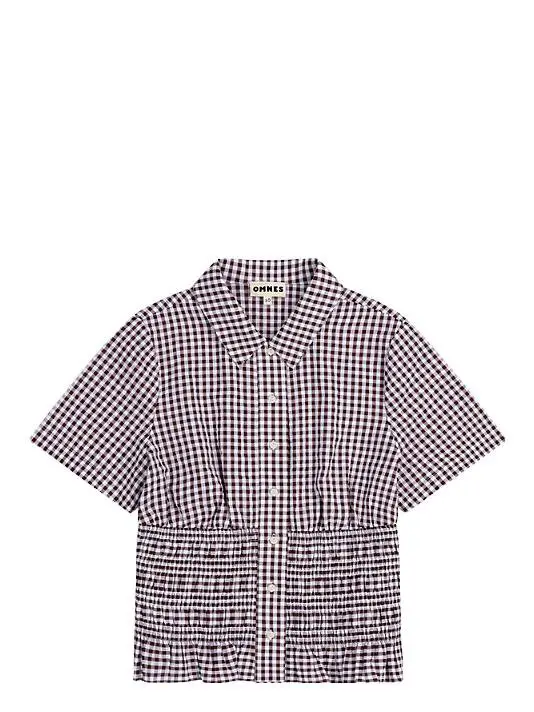 OMNES Merida Gingham Shirred-panel Cotton Blouse - Chocolate Gingham