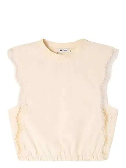 Sandro Cropped Lace-embroidered T-shirt - Ecru