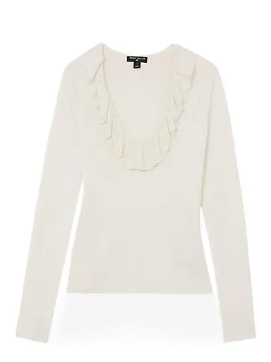 REISS Ruffle-neck Stretch Silk-blend Top - Off White