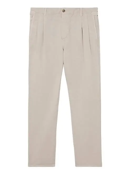 REISS Pablo Side-adjuster Cotton And Linen-blend Trousers - Stone