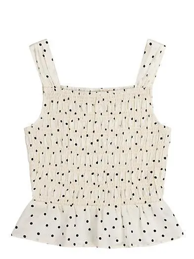 OMNES Polka-dot Shirred Cotton Top - White Polka Dot