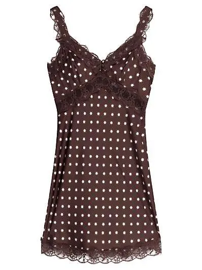 OMNES Star-print Lace-trim Satin Mini Dress - Chocolate