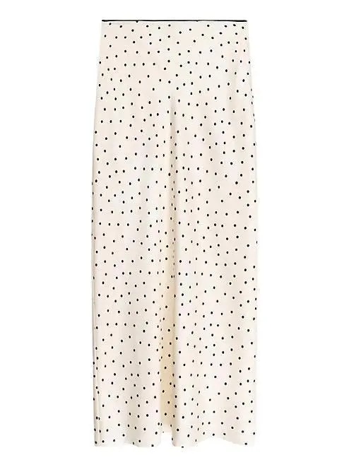 OMNES Polka Dot Satin Maxi Skirt - White Polka Dot