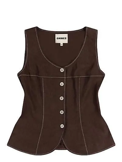 OMNES Austen Sleeveless Linen-blend Top - Chocolate