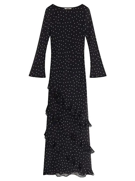 OMNES Polka-dot Woven Maxi Dress - Black Polka Dot