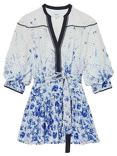 REISS Anisa Floral-print Woven Mini Dress - Ivory Blue