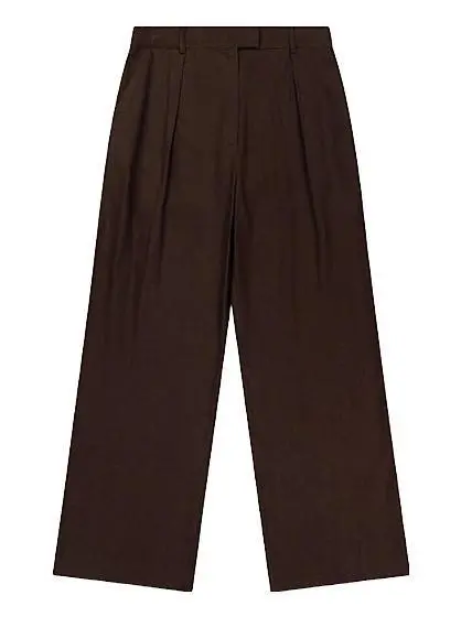 OMNES Wide-leg Linen-blend Trousers - Chocolate