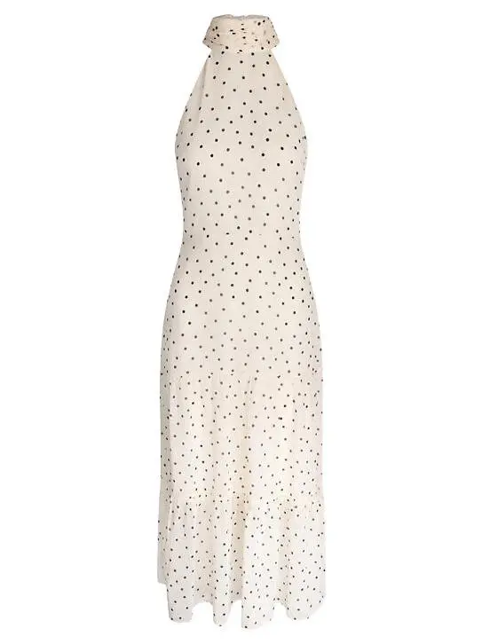 OMNES Polka-dot Chiffon Maxi Dress - White Polka Dot