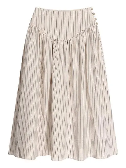 OMNES Lucille Flared Linen-blend Midi Skirt - Cream/black Stripe
