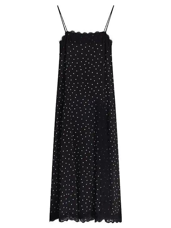 OMNES Thea Polka-dot Satin Maxi Dress - Black Polka Dot Lace