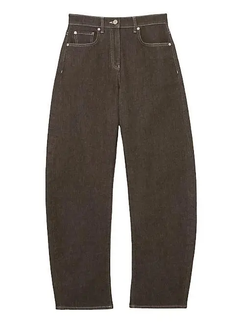 REISS Topstitched Barrel-leg Jeans - Brown