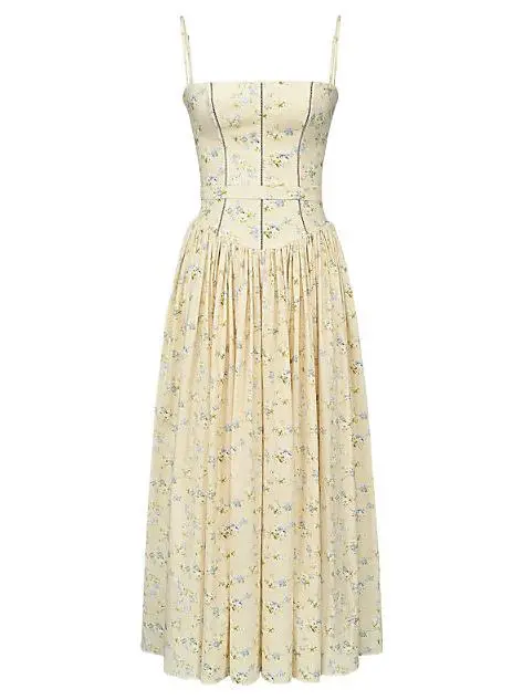 House Of Cb Ysabella Floral-print Cotton Midi Dress - Lemon Floral
