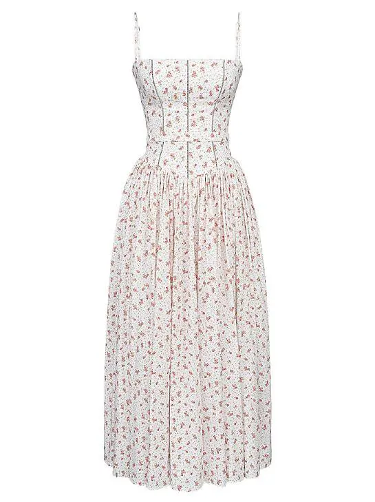 House Of Cb Ysabella Floral-print Cotton Midi Dress - White Rose Floral