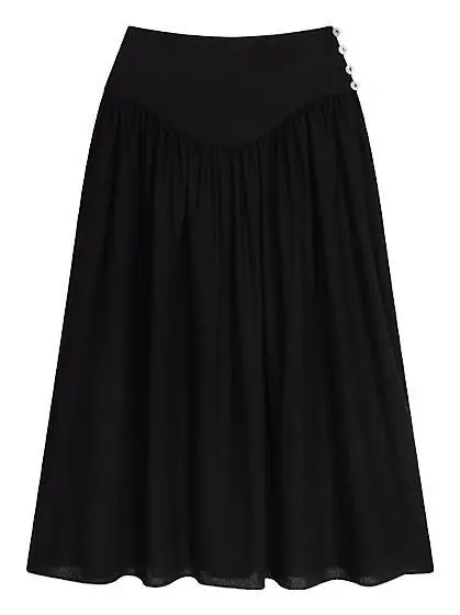 OMNES Lucille Flared Linen-blend Midi Skirt - Black