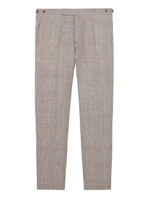 REISS Tailored-fit Wool And Linen-blend Suit Trousers - Oatmeal Brown