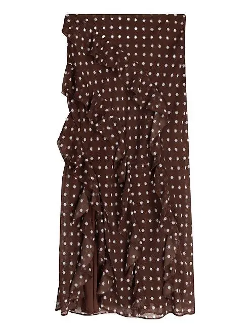 OMNES Darline Star-print Satin Midi Skirt - Chocolate