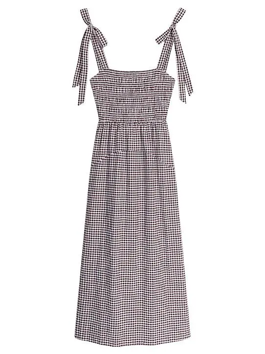 OMNES Cotton Gingham Midi Dress - Chocolate Gingham