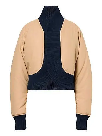 JEAN PAUL GAULTIER Cropped Contrast-trim Cotton Bomber Jacket - Light Beige Navy