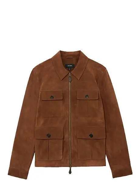 REISS Daventry Patch-pocket Suede Jacket - Tobacco Brown