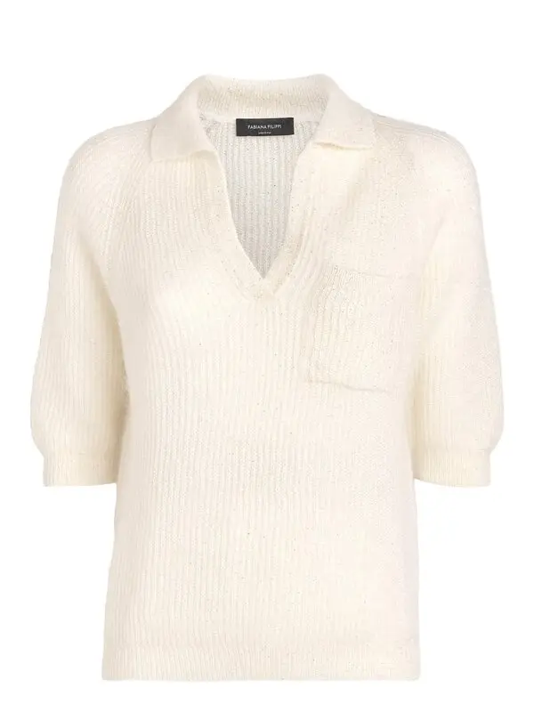 Fabiana Filippi Knitted Sequin Polo Sweater - Ivory