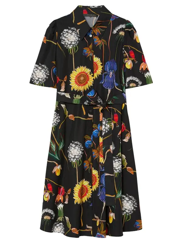 Marina Rinaldi Cotton Printed Midi Shirt Dress - Black