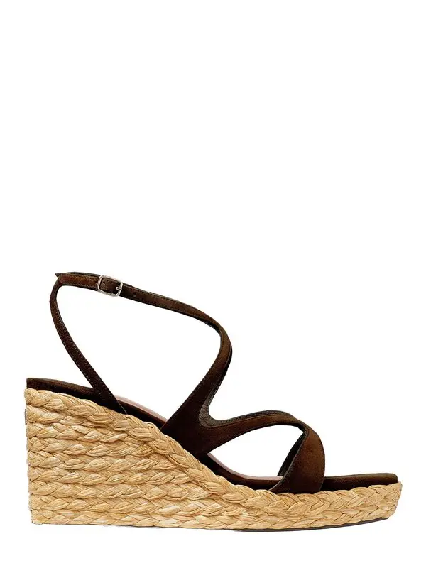 JIMMY CHOO Ayla 85 Suede Wedge Sandal - Coffee