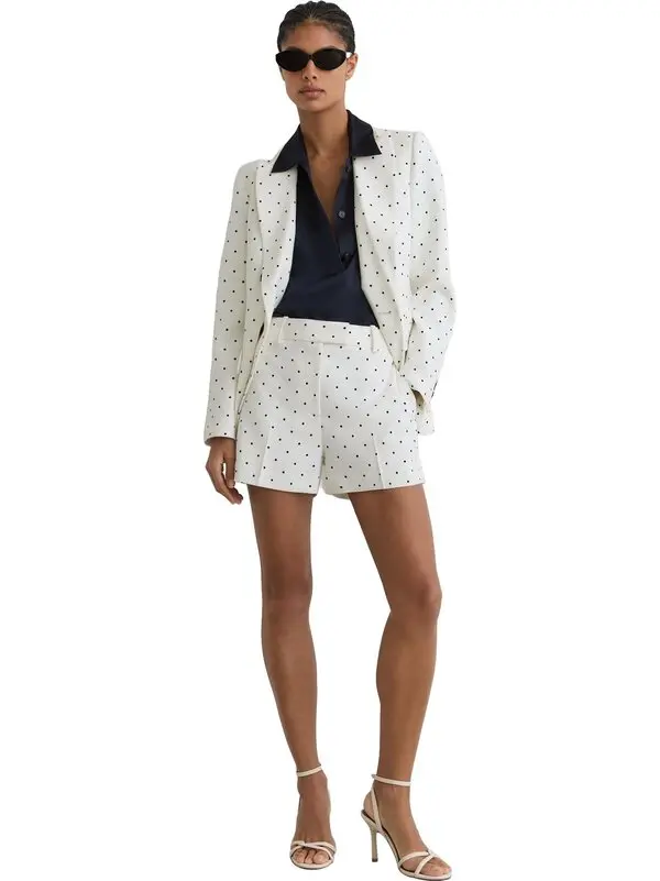 REISS Beatrix Polka-dot Tailored Shorts - White/navy