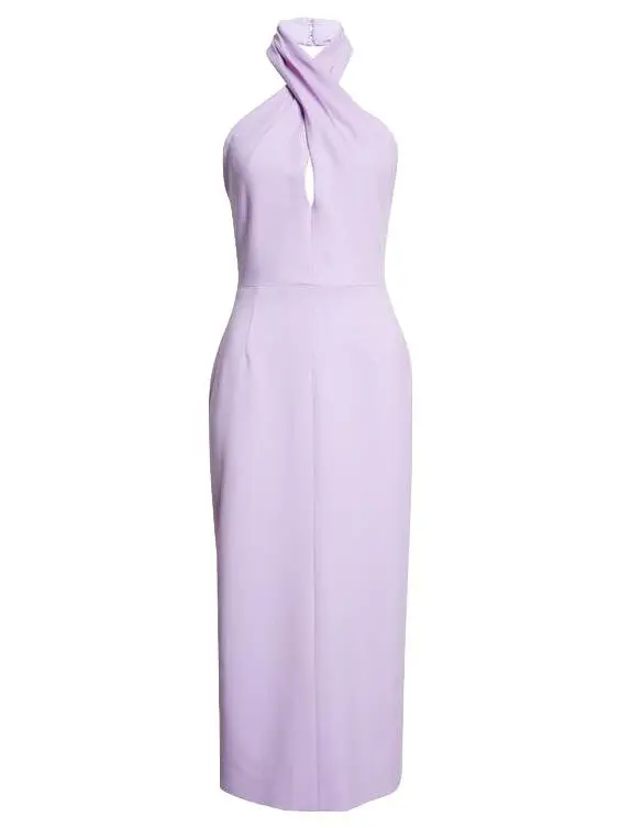 Carolina Herrera Twisted Halterneck Stretch Wool Midi Dress - Violeta