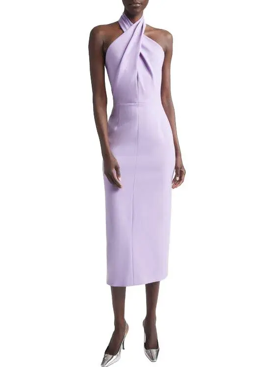 Carolina Herrera Twisted Halterneck Stretch Wool Midi Dress - Violeta