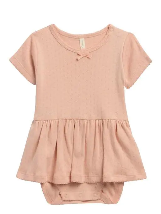 QUINCY MAE Peplum Organic Cotton Pointelle Bodysuit - Melon