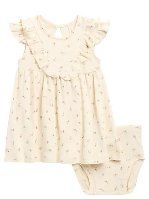 QUINCY MAE Petit Fleur Organic Cotton Dress & Bloomers Set - Ivory