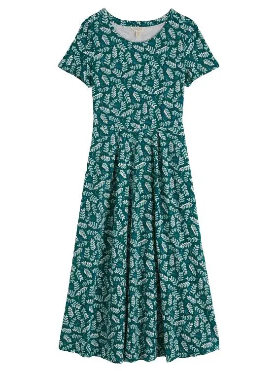 SEASALT CORNWALL Veronica Print Stretch Organic Cotton Jersey Midi Dress - Indigo Leaf Dark Wreckage