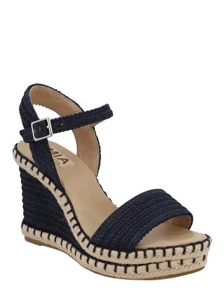 Mia Milazzo Platform Wedge - Navy Raffia
