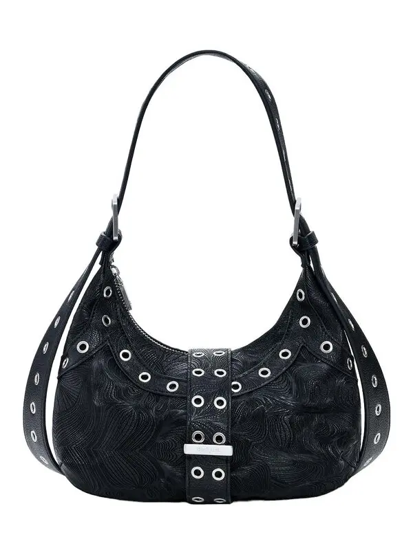 Desigual Grommet Faux Leather Shoulder Bag - Black