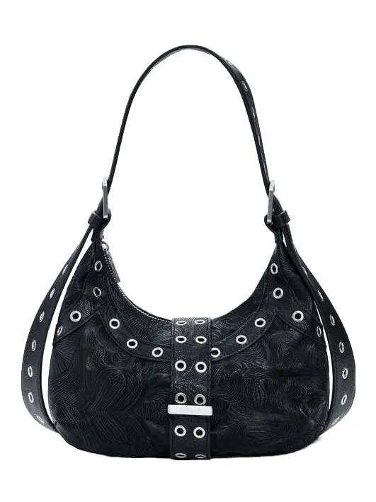 Desigual Grommet Faux Leather Shoulder Bag - Black