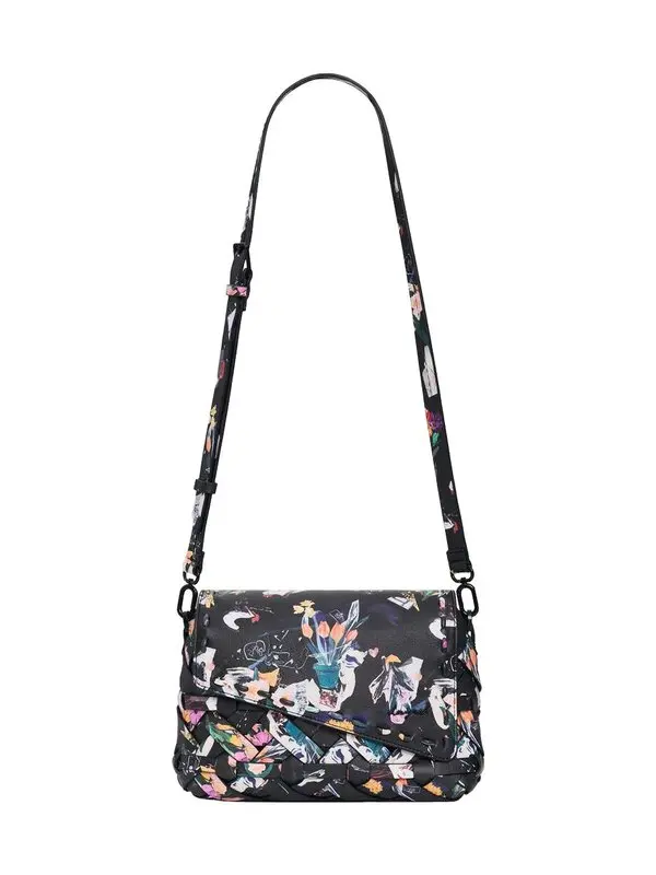 Desigual Floral Pattern Faux Leather Crossbody Bag - Black