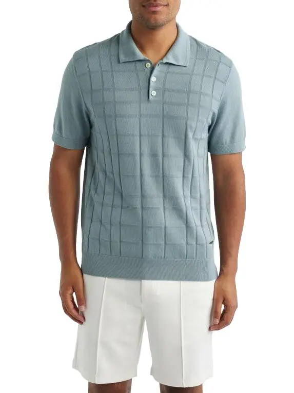 Bugatchi Textured Grid Polo Sweater - Shark