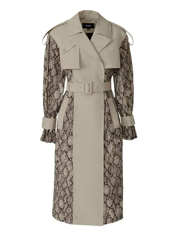 Mackage Zonomi-pr Lightweight Snake Pattern Trench Coat - Taupe Snake