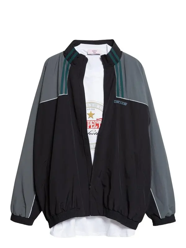 Martine Rose Paneled Nylon Track Jacket With Graphic T-shirt Lining - Black Teal