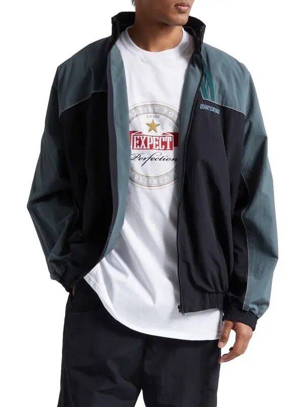 Martine Rose Paneled Nylon Track Jacket With Graphic T-shirt Lining - Black Teal