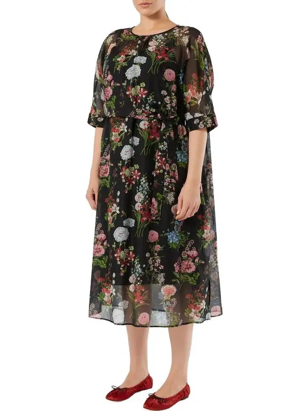 Marina Rinaldi Floral Print Voile Midi Dress - Black