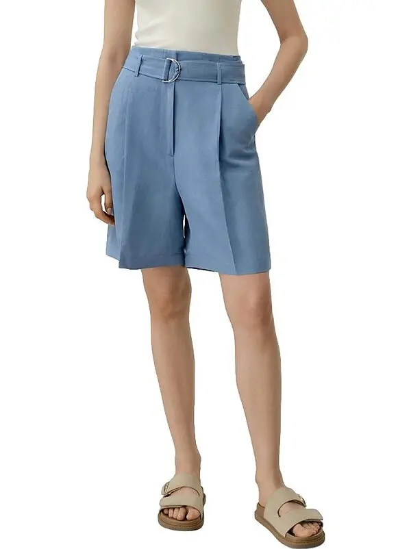 Lilysilk Silk Linen Belted Shorts - Chambray Blue